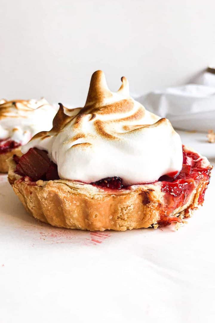 Mini Strawberry Rhubarb Tarts wth Italian Meringue